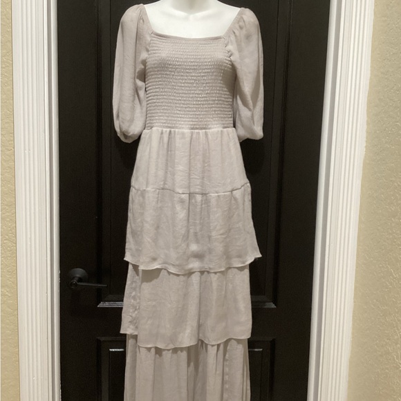 J Gee | Dresses | Maxi Smocked Tiered Square Neck Puff Sleeve Dress ...